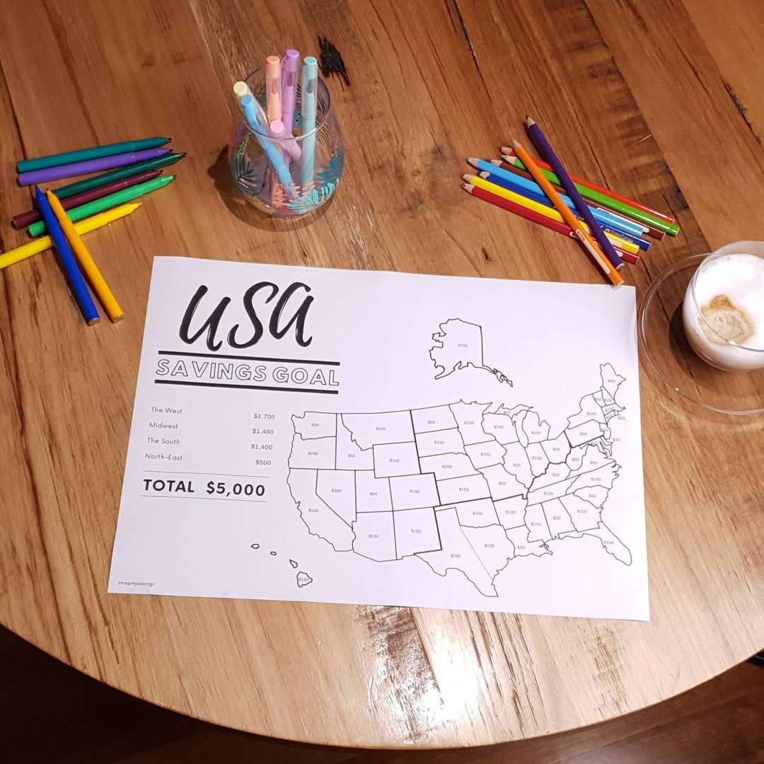 Savings Goal Tracker - USA 5,000 Dollars - Etsy