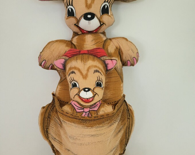 Vintage Kangaroo & Joey Cut N Sew Panel Finished Stuffed Pillow Toy ...