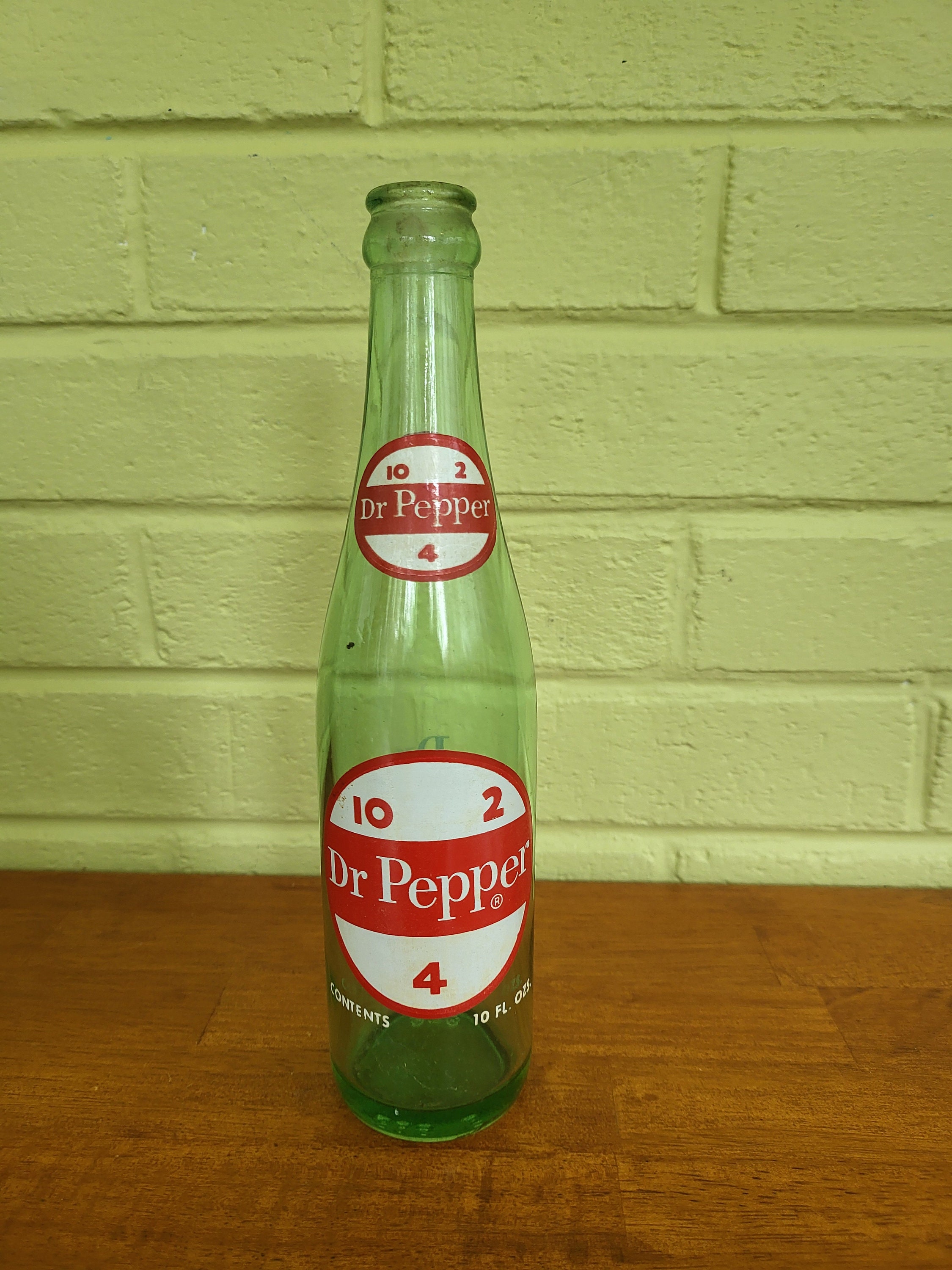Vintage 1970s Dr Pepper Glass Bottle 10 Fl Oz Green With Clock Logo Americana Etsy