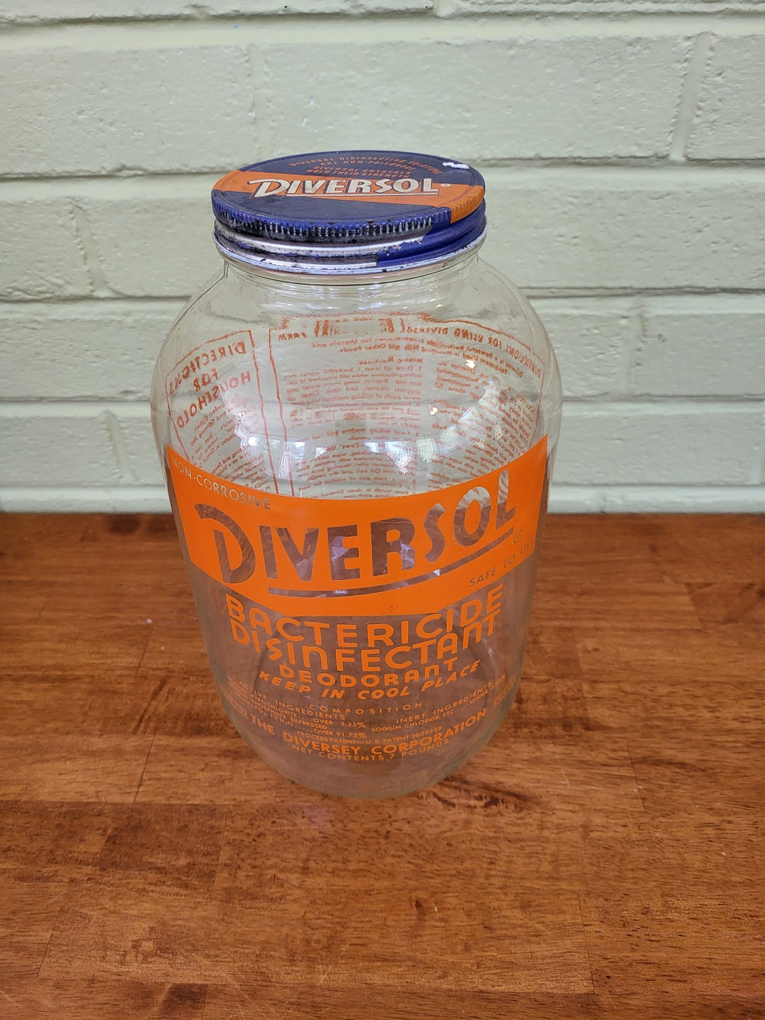 Diversol Bactericide Disinfectant Glass Jar Bottle 1950's Farm ...