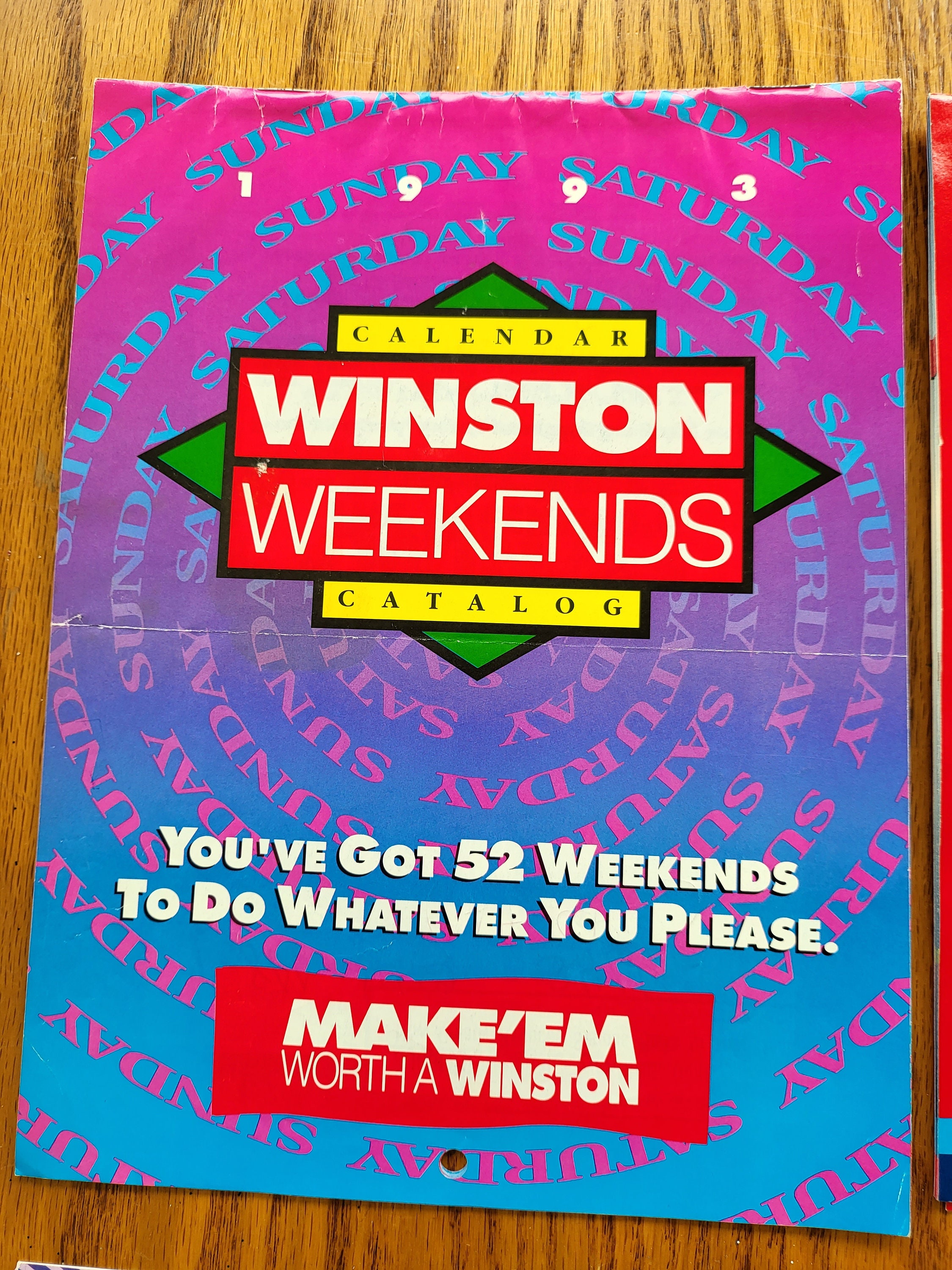 1993 1994 Winston Cigarettes Tobacco Advertisement Magazine Calander Ad ...