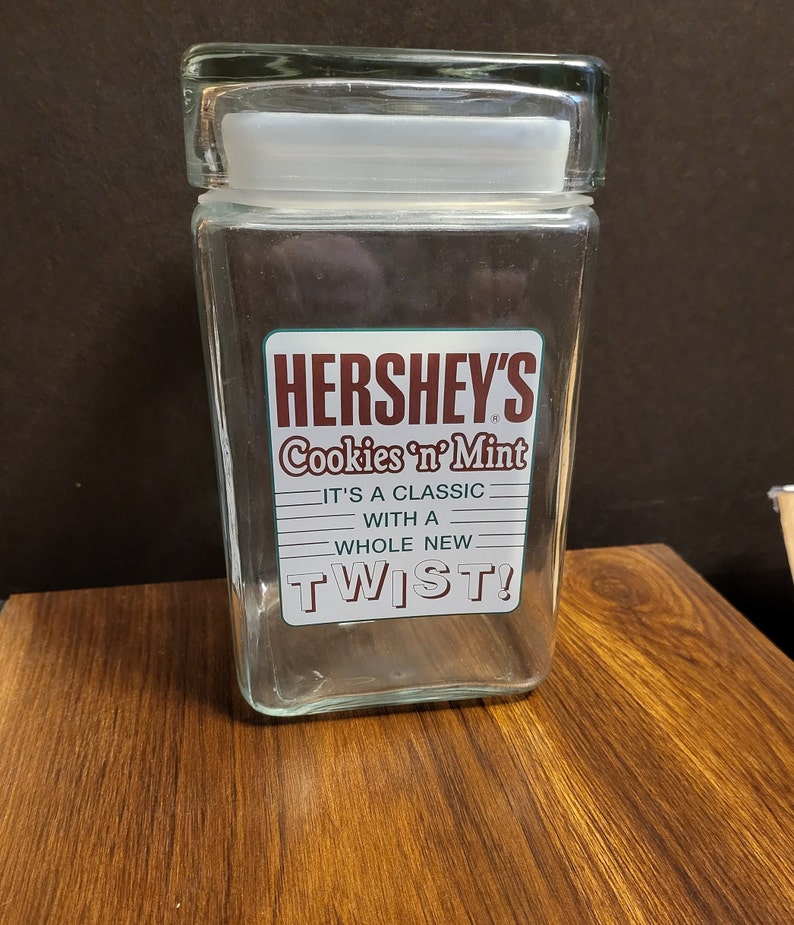 Hershey's Cookies 'n' Mint Candy Bar Advertising Jar Canister Vintage ...