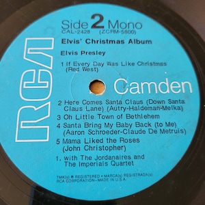 Elvis Presley Elvis' Christmas Album LP 1970 RCA CAL-2428 Mono LP4 - Etsy