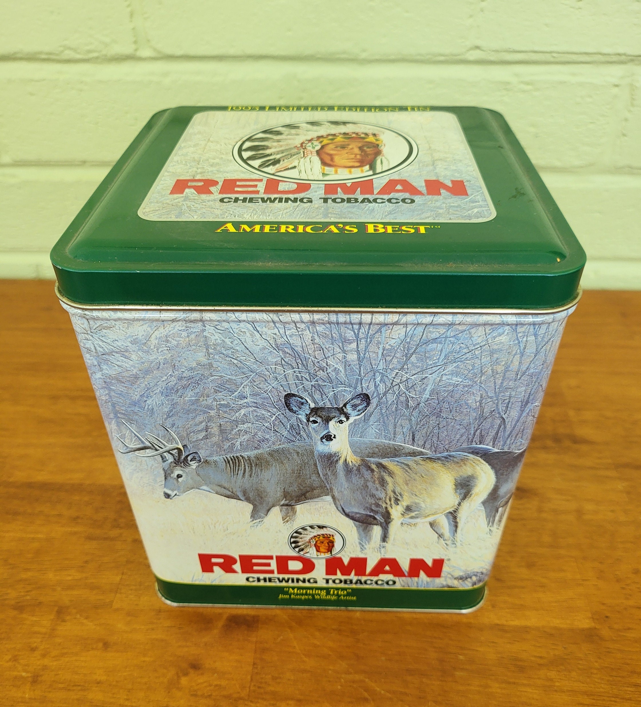 Vintage 1995 Red Man Chewing Tobacco Tin Box Morning Trio Whitetail ...
