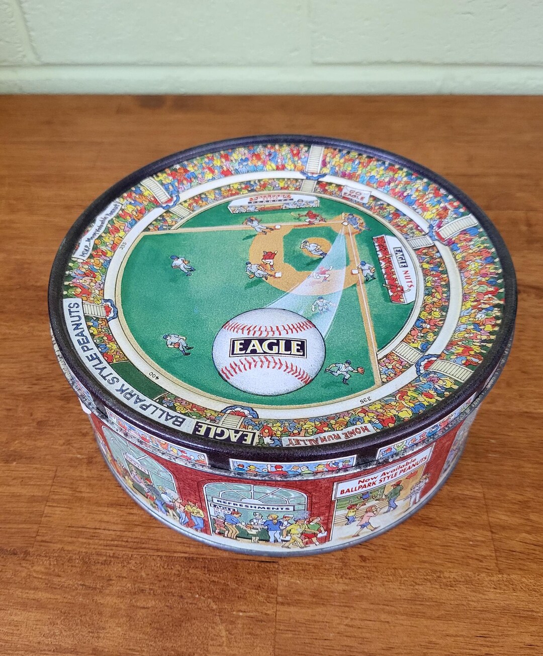 Vintage Eagle Ballpark Style Peanuts Metal Tin 7.5 Round Baseball ...
