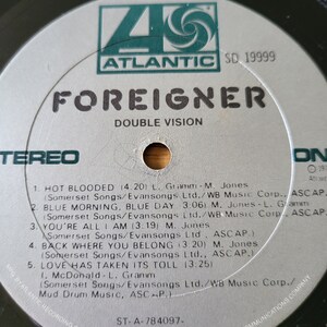 FOREIGNER Double Vision LP Vinyl 1978 Atlantic Records SD 19999 Rock LP5 - Etsy