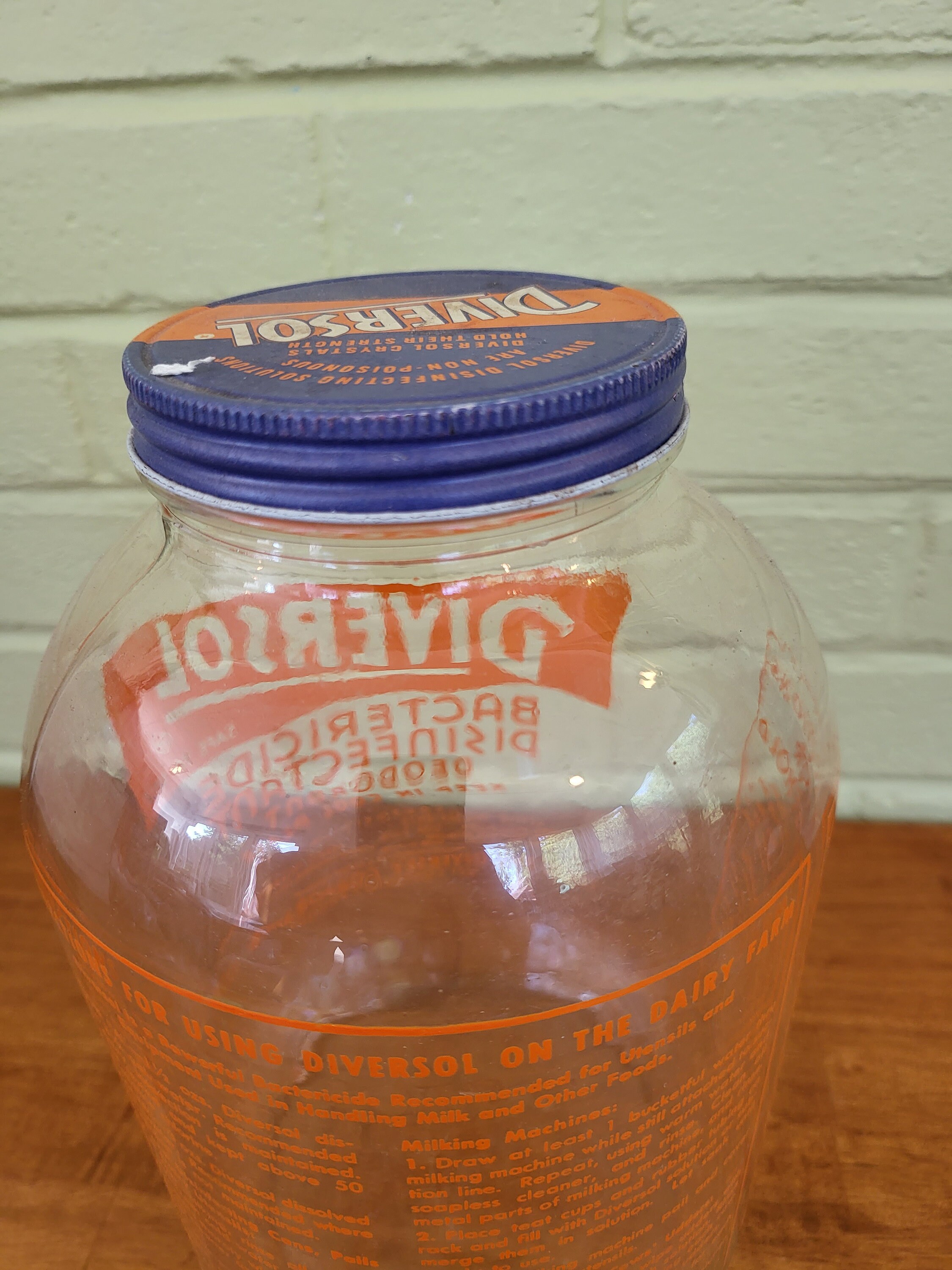Diversol Bactericide Disinfectant Glass Jar Bottle 1950's Farm ...