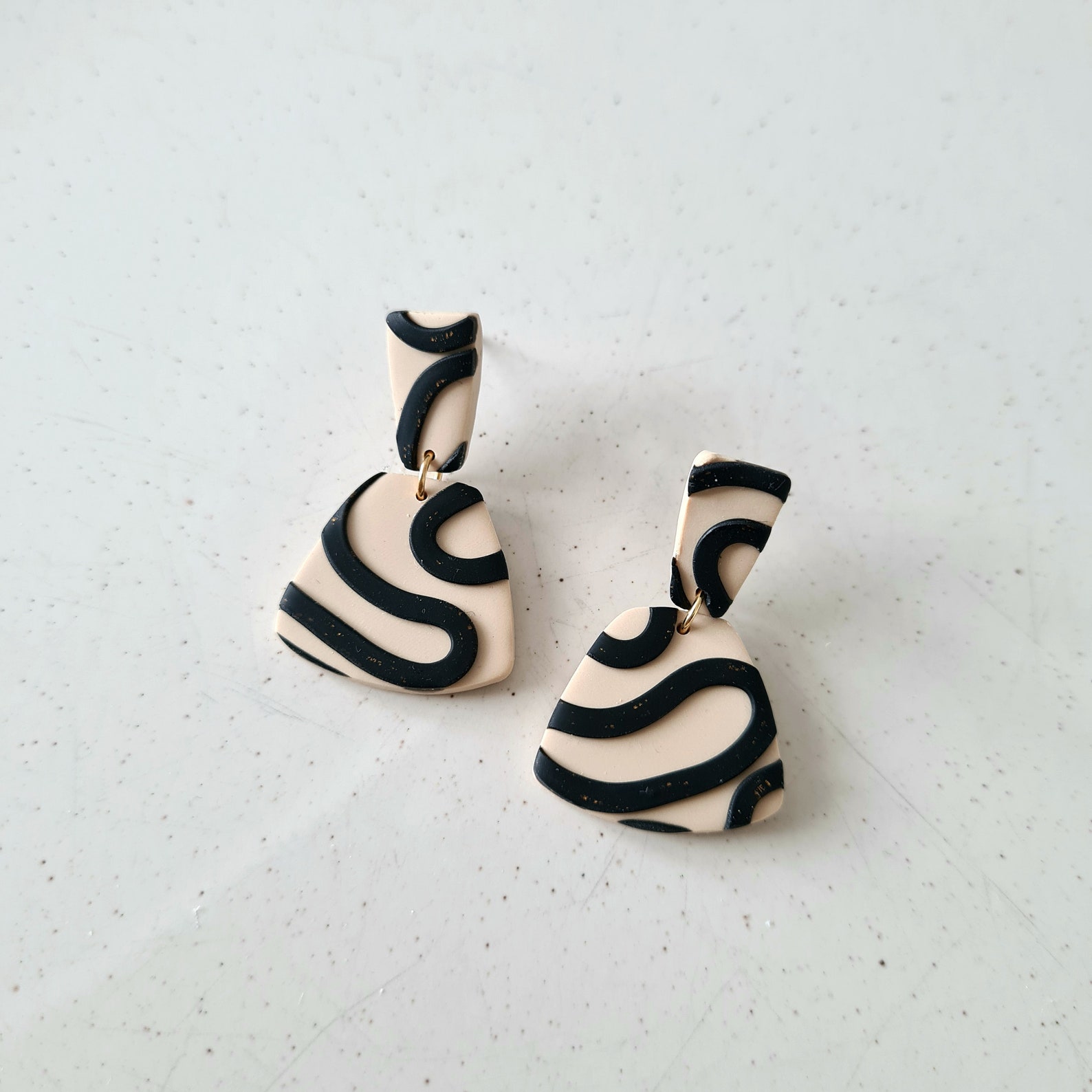Neutral Squiggle Tapered Geometric Dangle Earrings Polymer | Etsy