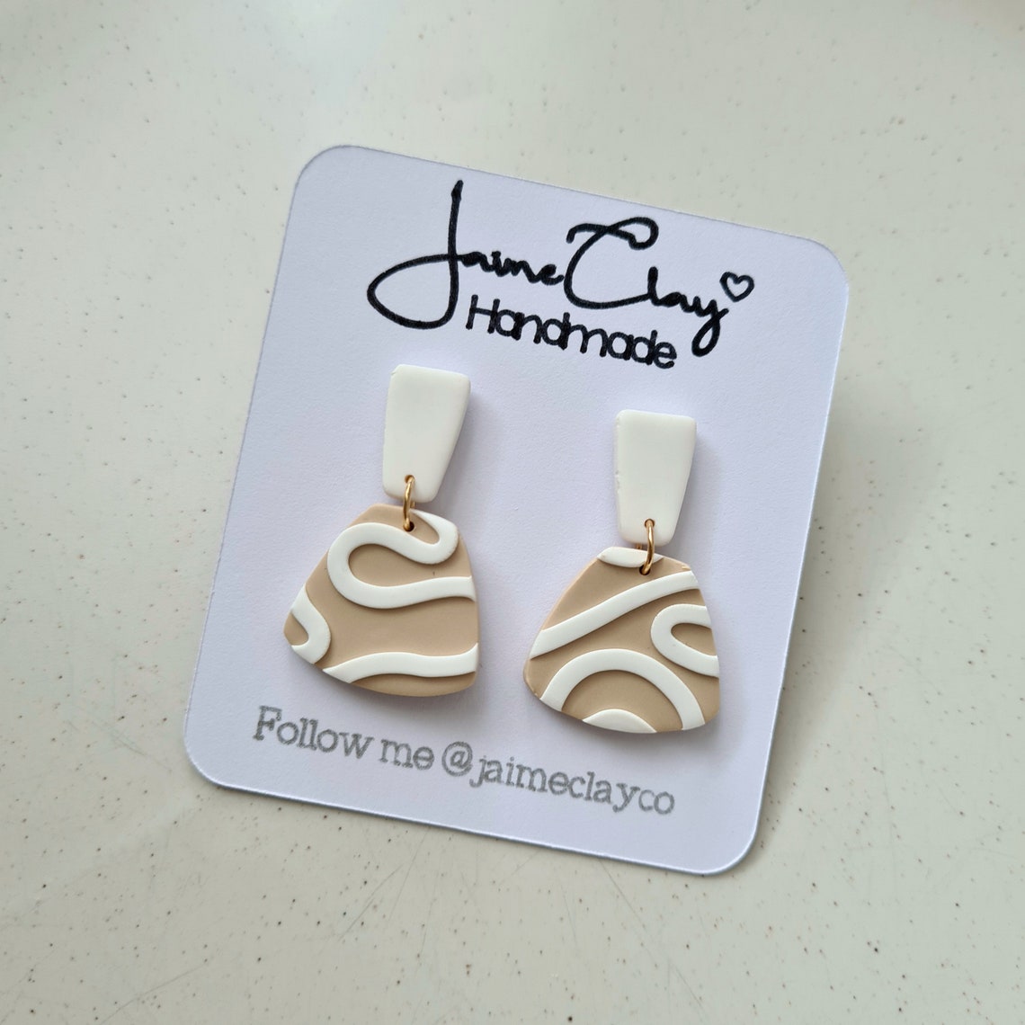 Neutral Squiggle Tapered Geometric Dangle Earrings Polymer | Etsy