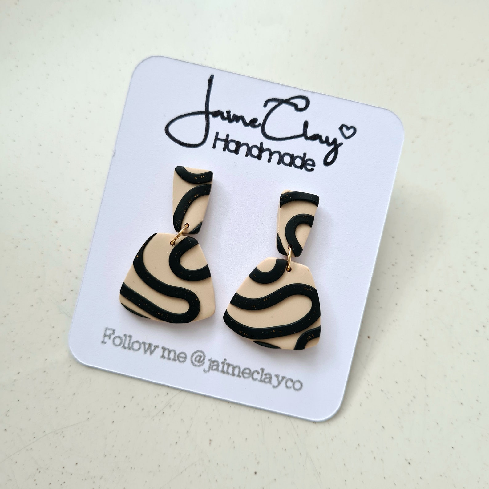 Neutral Squiggle Tapered Geometric Dangle Earrings Polymer | Etsy