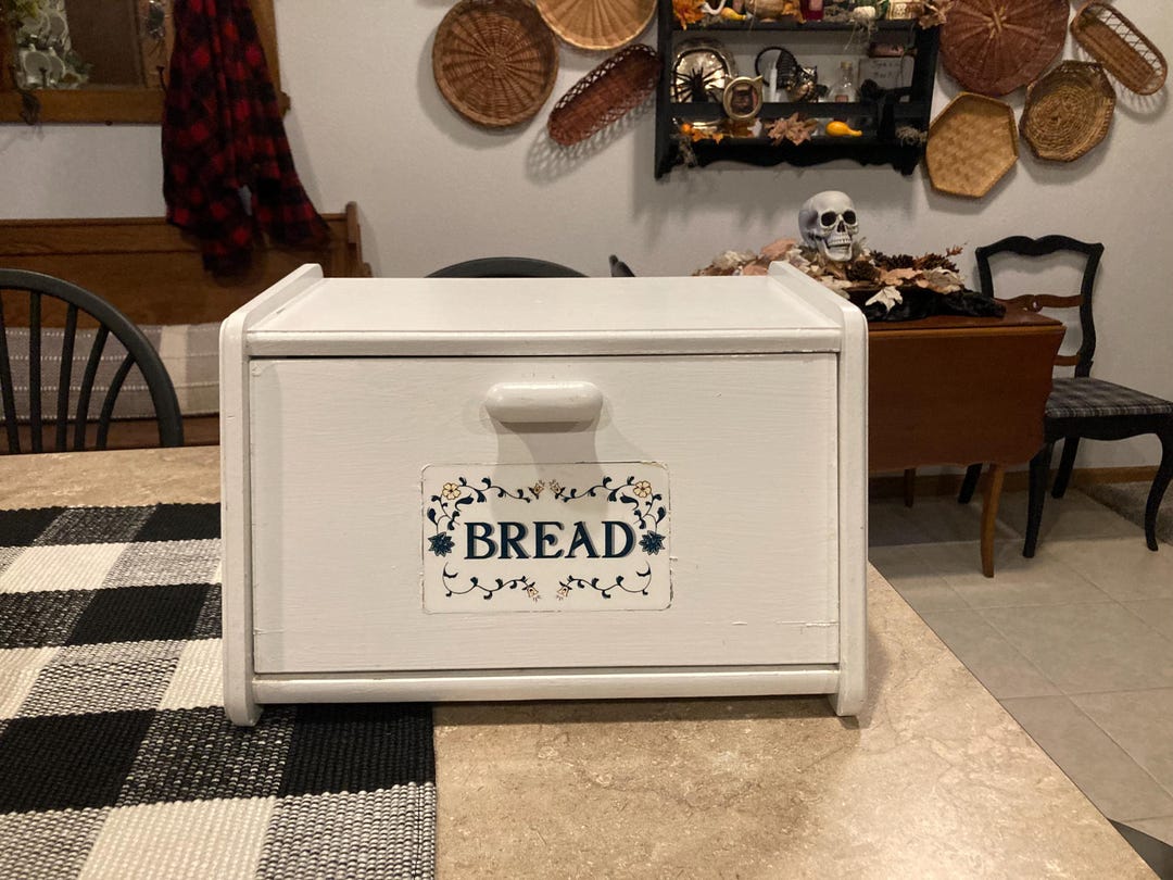 Vintage Shabby Chic White Wood Breadbox - Etsy