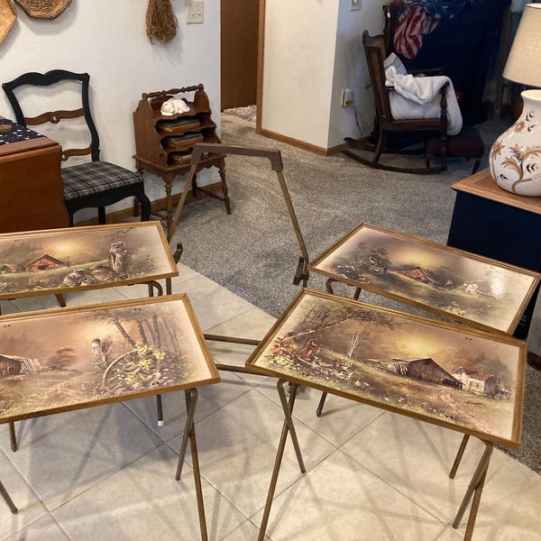 Tv Tray Set With Stand - Etsy