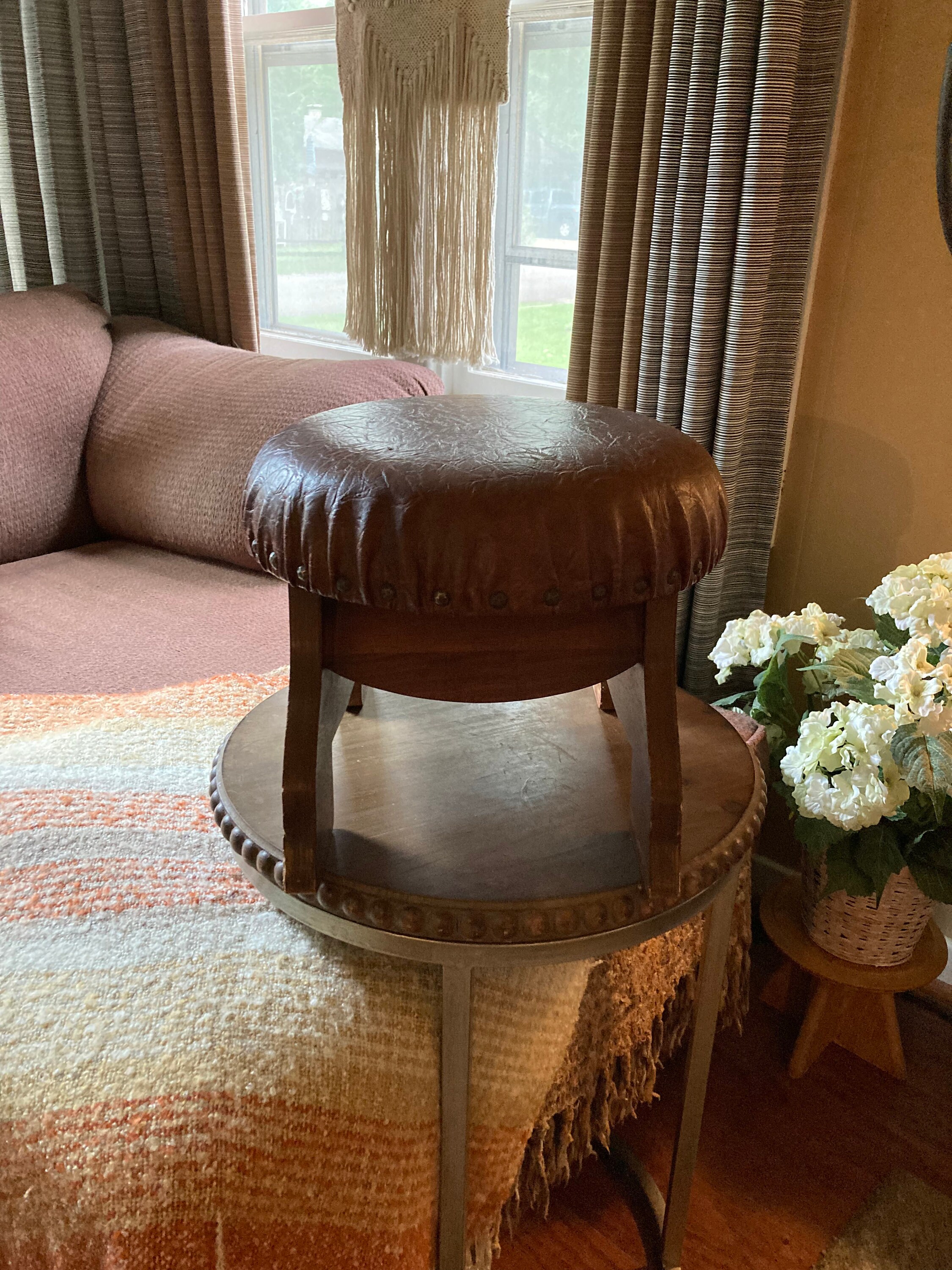 Vintage 1974 MCM Custom Built Wood Ottoman With Brown Vinyl - Etsy