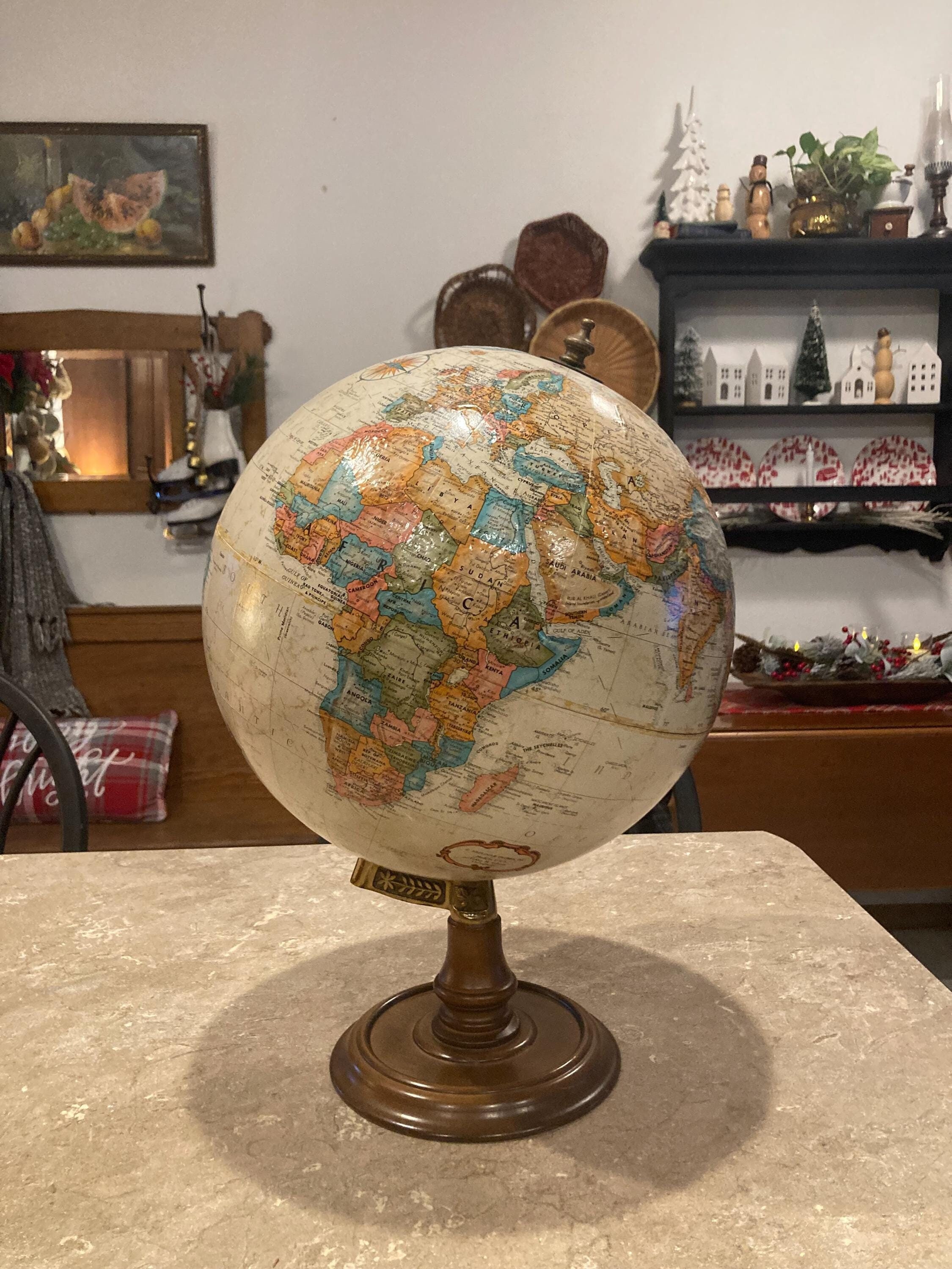 Vintage Large 12 Inch Replogle World Globe With Brass and Wood Stand and Finial - Etsy