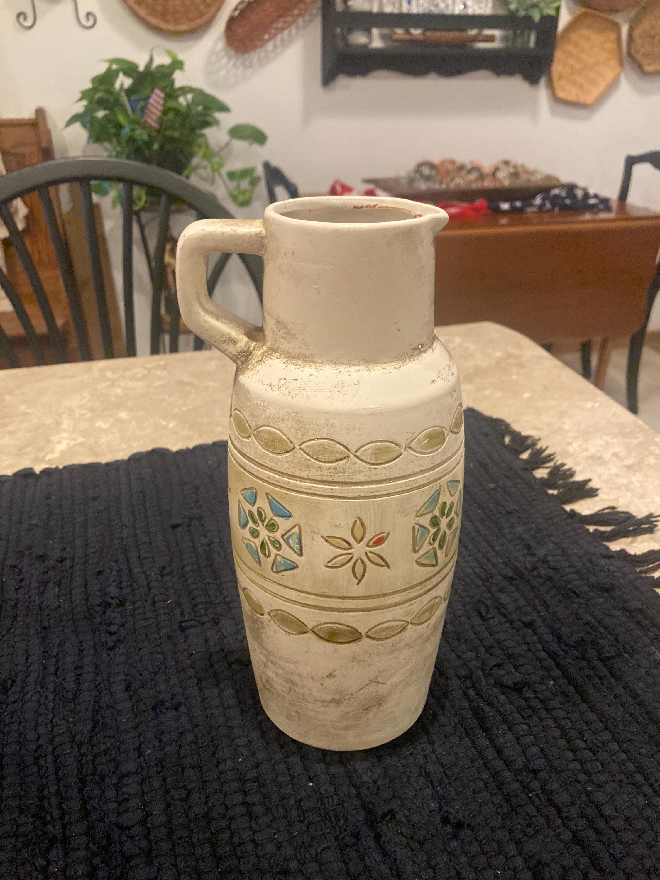 Vintage Bohemian Style Pitcher/vase Terracotta/chalkware - Etsy