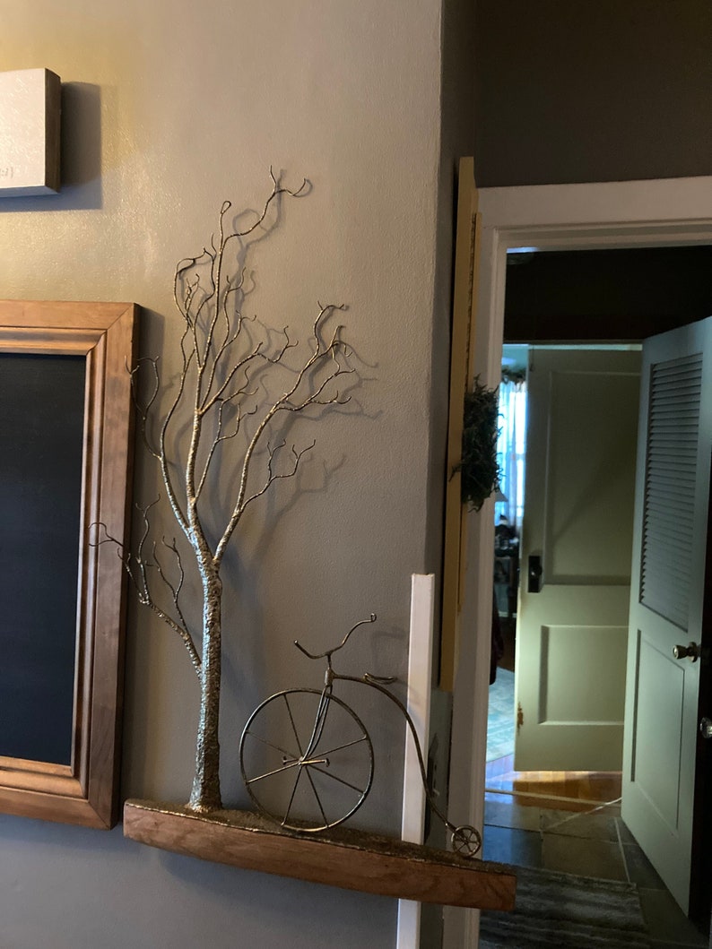 Vintage MCM Brass Punched Tree and Tricycle on Oak Wood With - Etsy