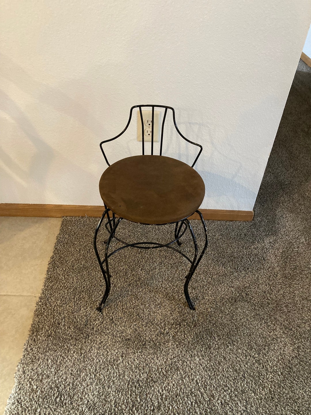 Vintage Shabby Chic Black Metal With Faux Suede Chair Seat - Etsy