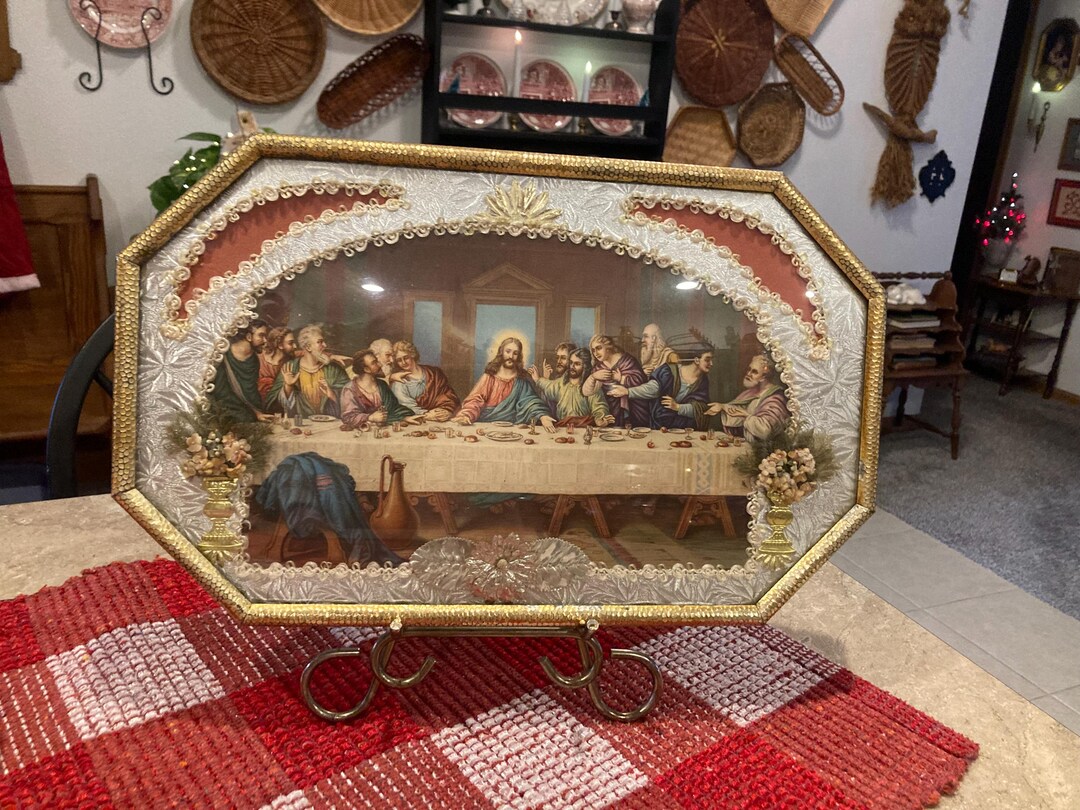 RARE Vintage Framed Diorama of the Last Supper With a Convex Bubble ...