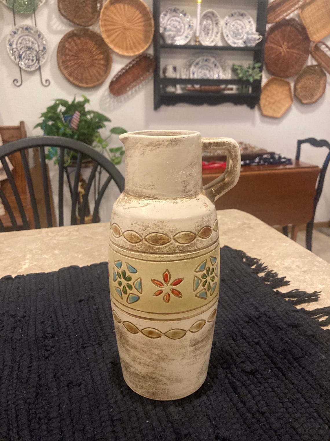 Vintage Bohemian Style Pitcher/vase Terracotta/chalkware - Etsy