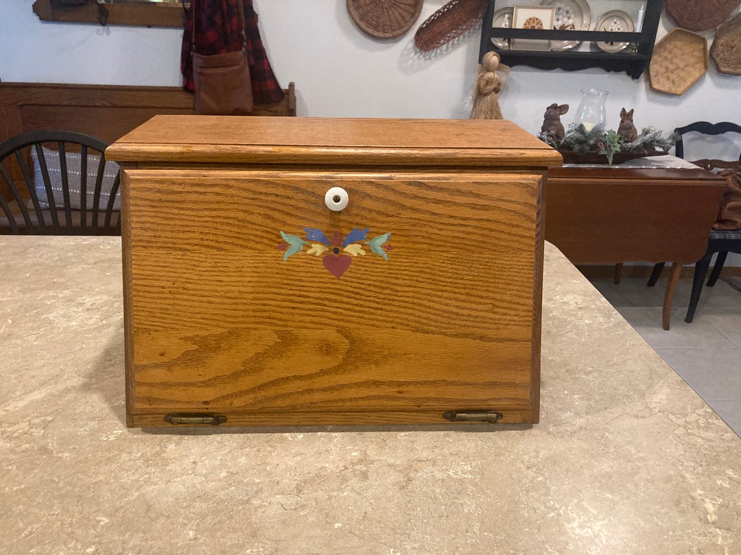 Vintage Amish Made Wooden Oak Bread Box - Etsy