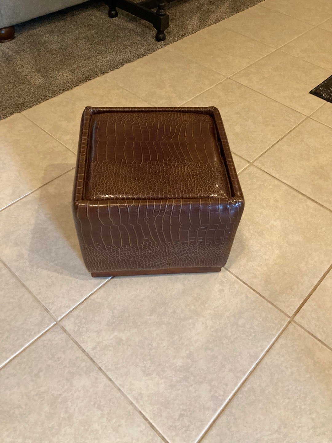 Vintage Brown Vinyl Ottoman/tray With Storage and Wood Base - Etsy
