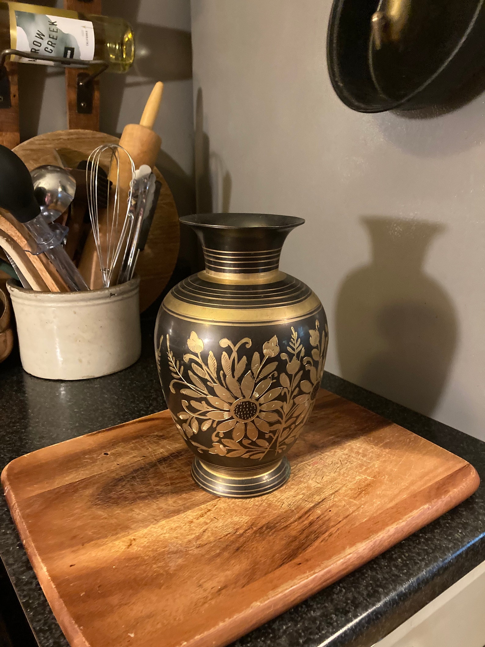 Vintage Gold and Black Brass Vase Made in India - Etsy