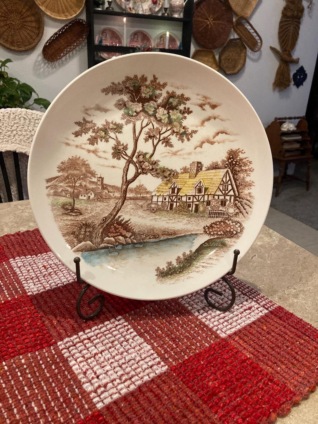 Vintage 1930 Colonial Style Hand Painted Dinner Plate Made in Japan - Etsy