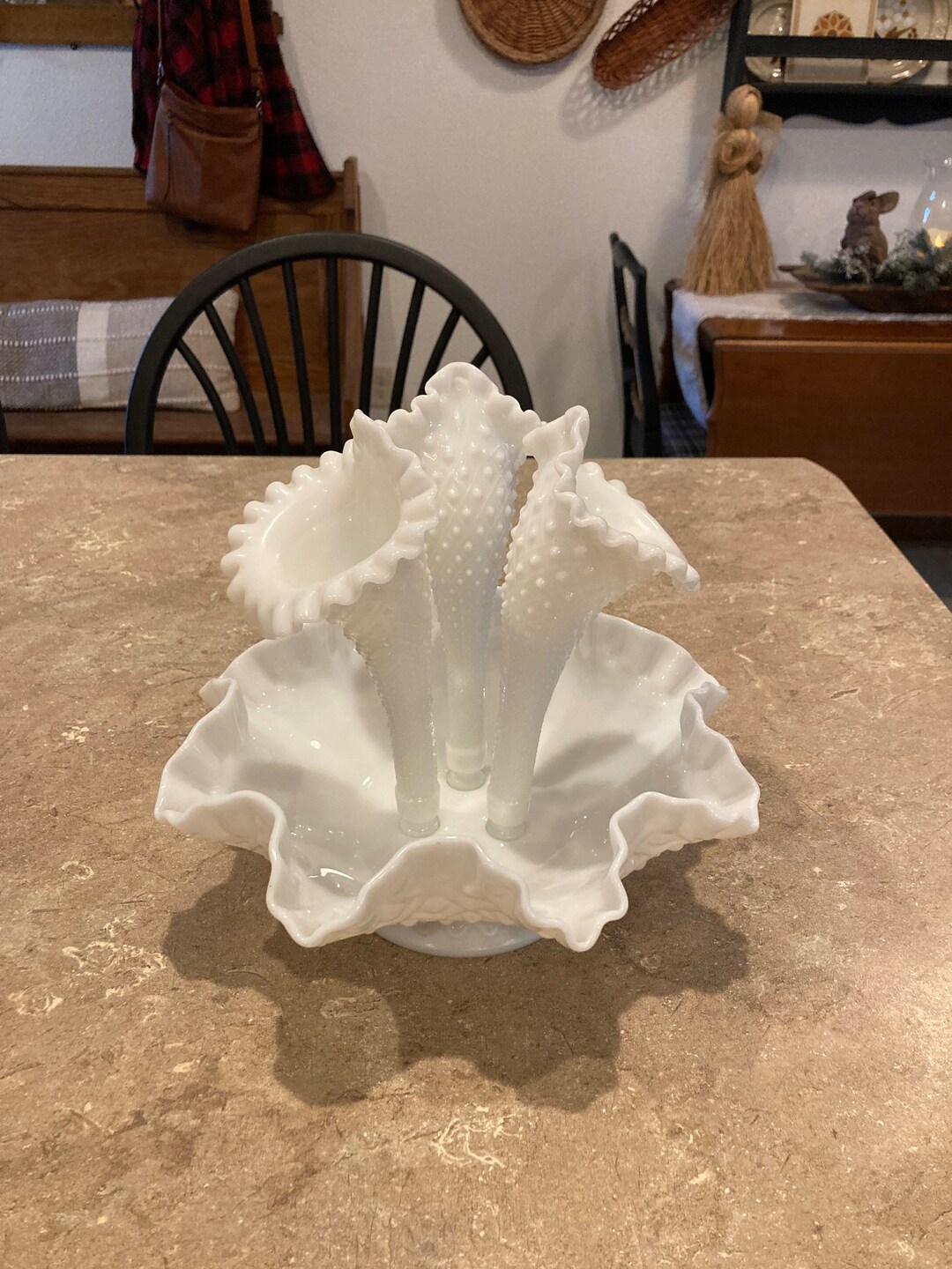 RARE Vintage Fenton Epergne Diamond Hobnail Milk Glass Centerpiece - Etsy