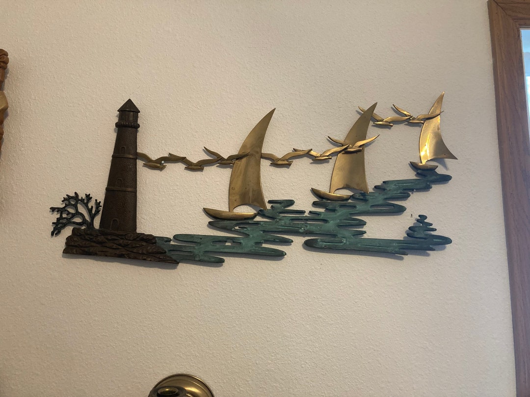 RARE Vintage Gatco Solids Brass Seascape Wall Art Sculpture Hanging ...