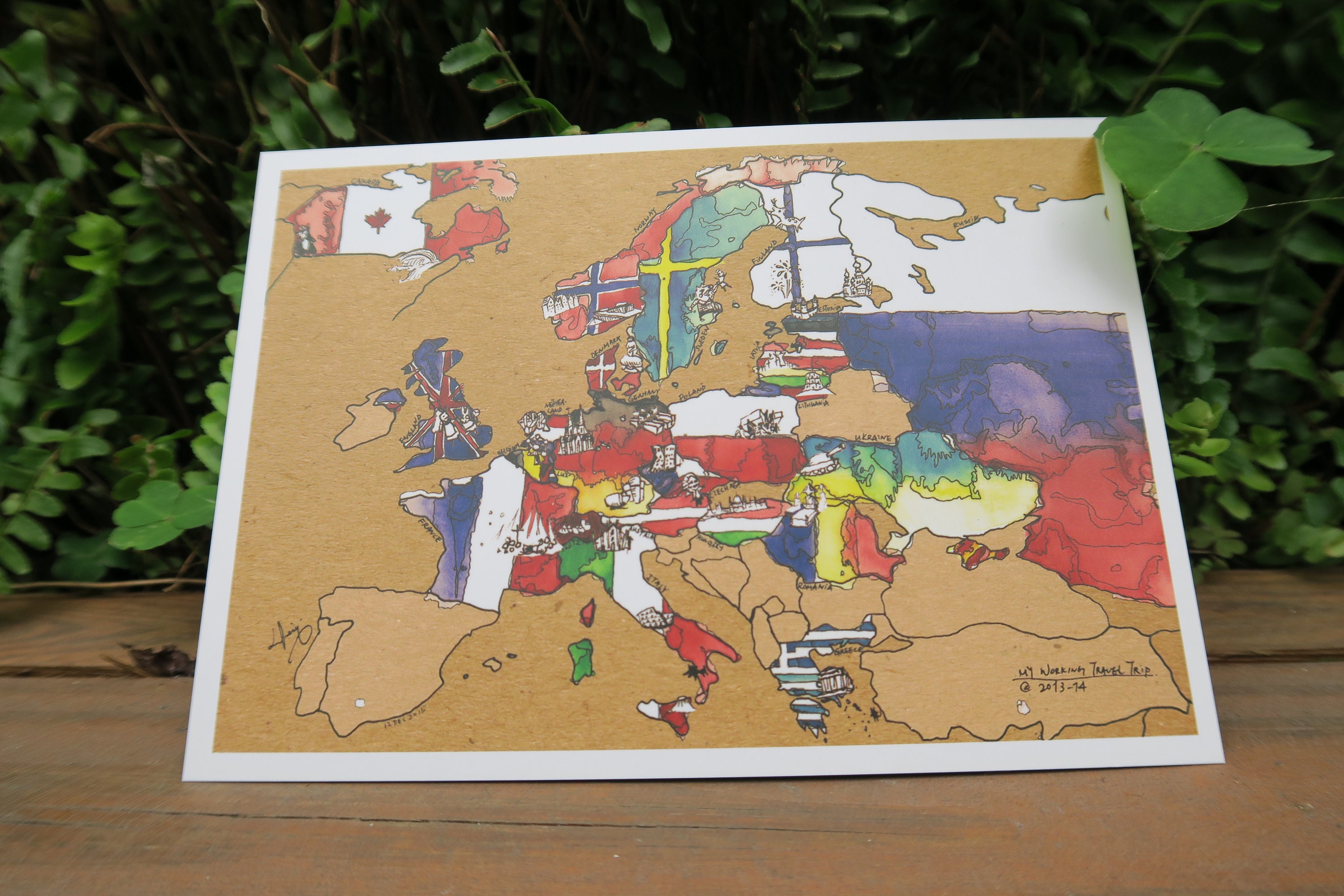 Europe Map Postcard, European Travel, Watercolor, Sketch, Ink ...