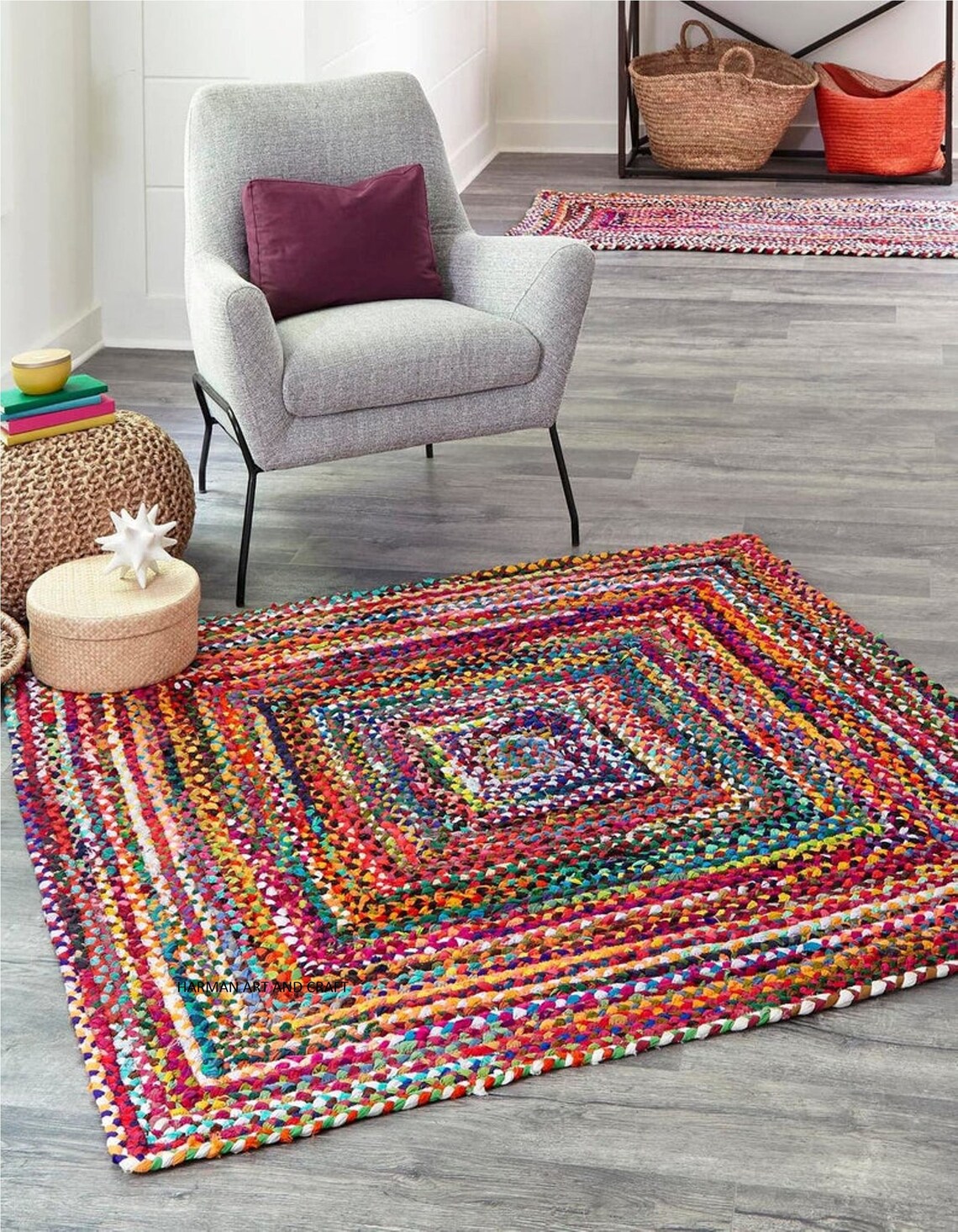 Hand Braided Bohemian Colorful Cotton Chindi Area Rug Multi Colors Home ...