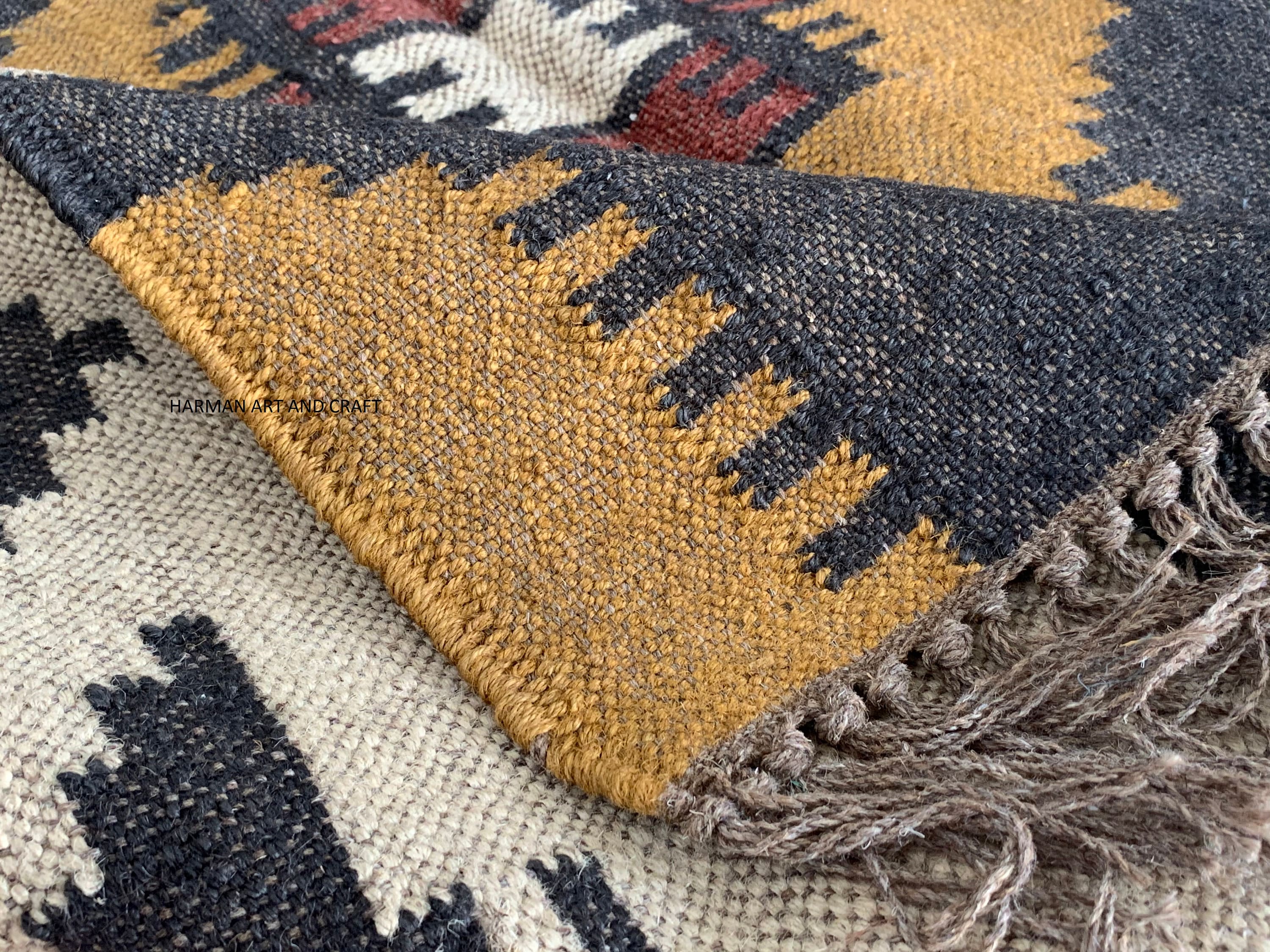 6x6 Square Rug Handmade Wool Jute Rug, Navajo Kilim Rug, 6x6 Area Kilim ...
