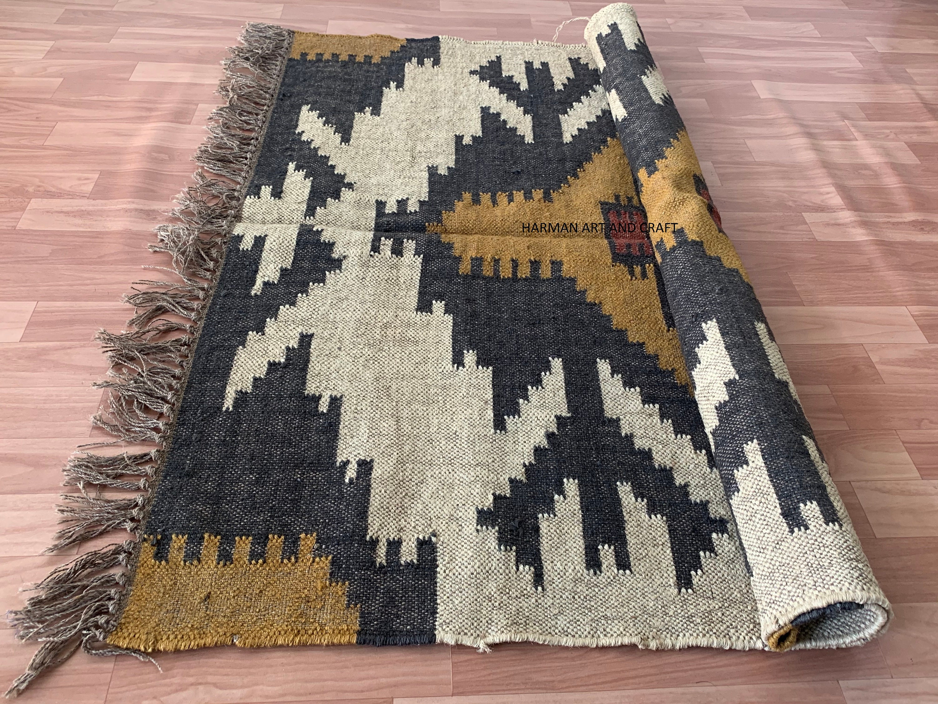 6x6 Square Rug Handmade Wool Jute Rug, Navajo Kilim Rug, 6x6 Area Kilim ...