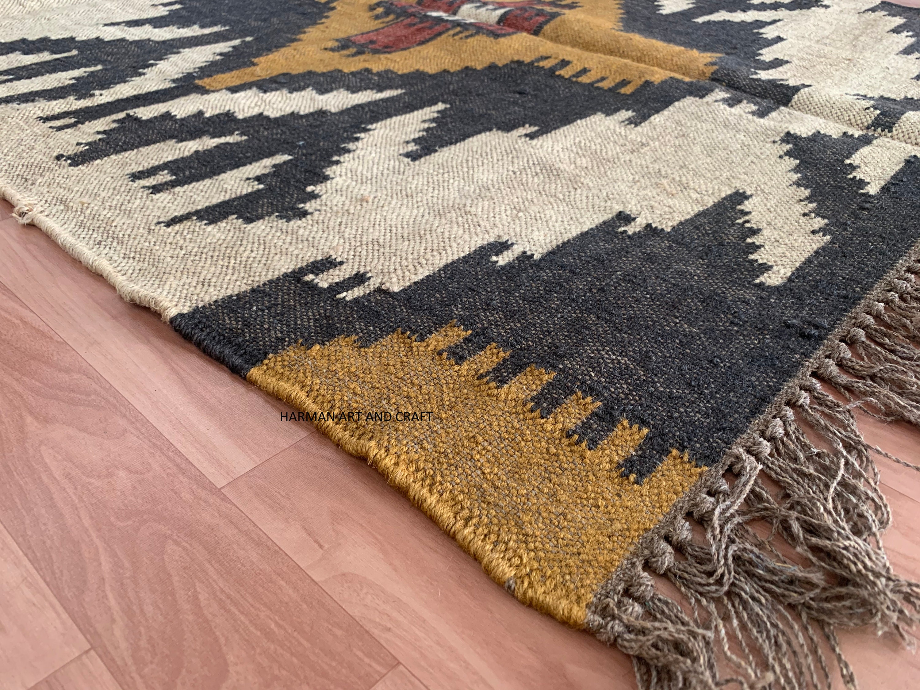 6x6 Square Rug Handmade Wool Jute Rug, Navajo Kilim Rug, 6x6 Area Kilim ...