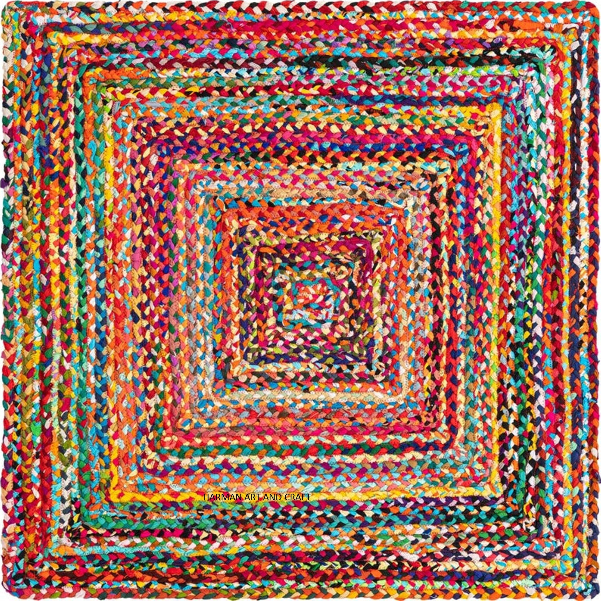 Hand Braided Bohemian Colorful Cotton Chindi Area Rug Multi Colors Home ...