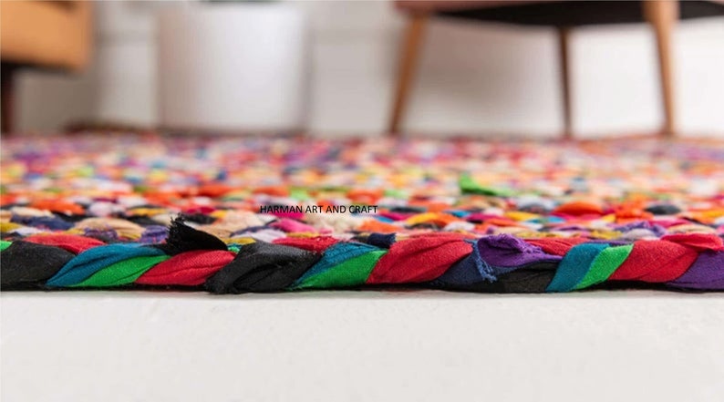 Hand Braided Bohemian Colorful Cotton Chindi Area Rug Multi Colors Home ...
