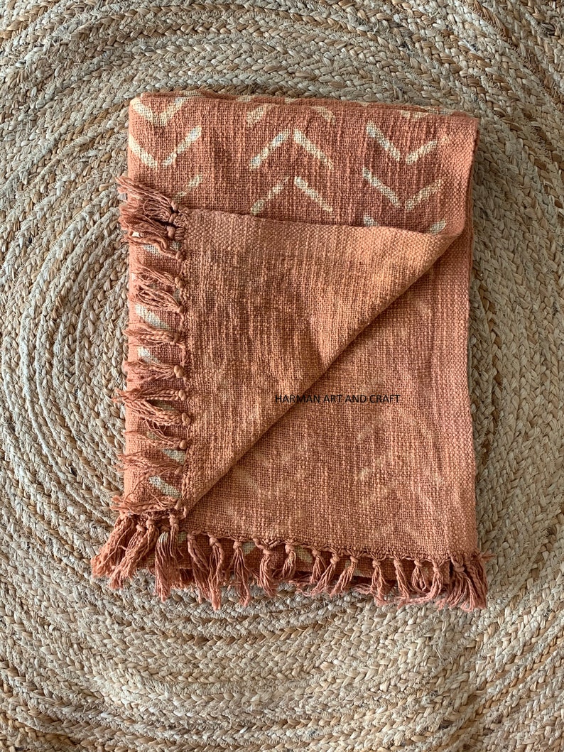 Mudcloth Throw Blankets for Sofas Rust Hand Loom Hand Block Printed Bed ...