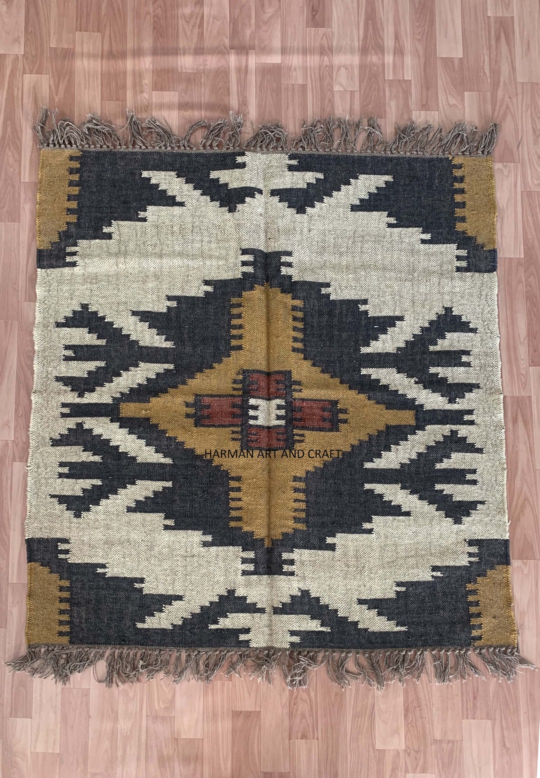 6x6 Square Rug Handmade Wool Jute Rug, Navajo Kilim Rug, 6x6 Area Kilim ...