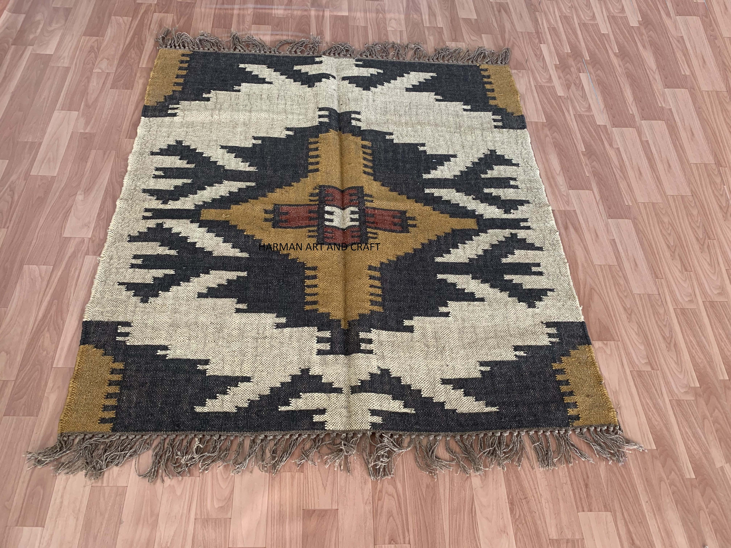 6x6 Square Rug Handmade Wool Jute Rug, Navajo Kilim Rug, 6x6 Area Kilim ...