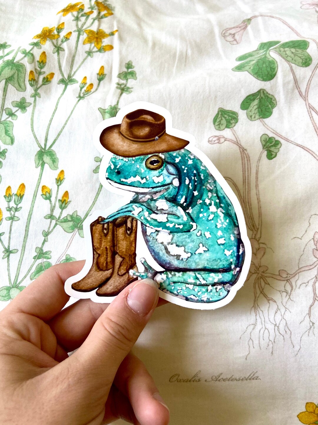 Cute Cowboy Frog Sticker | Original Watercolor Vinyl Sticker | Glossy ...