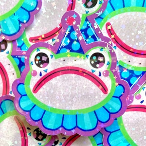 Sad Clown Frog Sticker | Original Sparkle Vinyl Sticker | Glossy ...