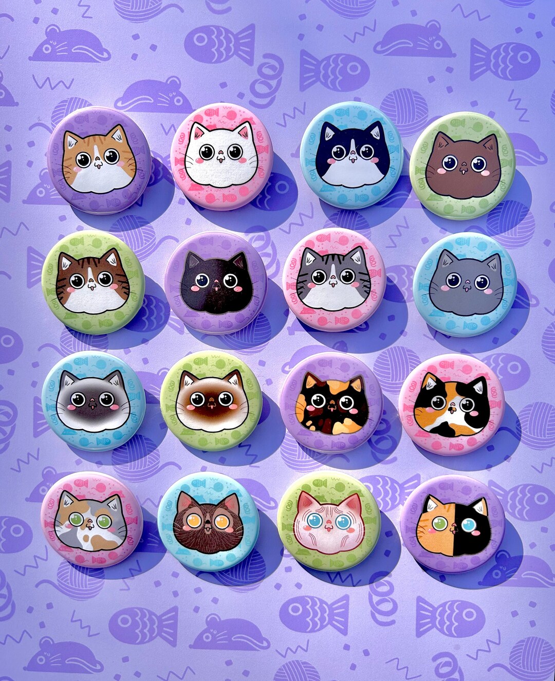 Cat Face Cute Buttons | Metal Cat Person Pins Gift | Calico Naked ...