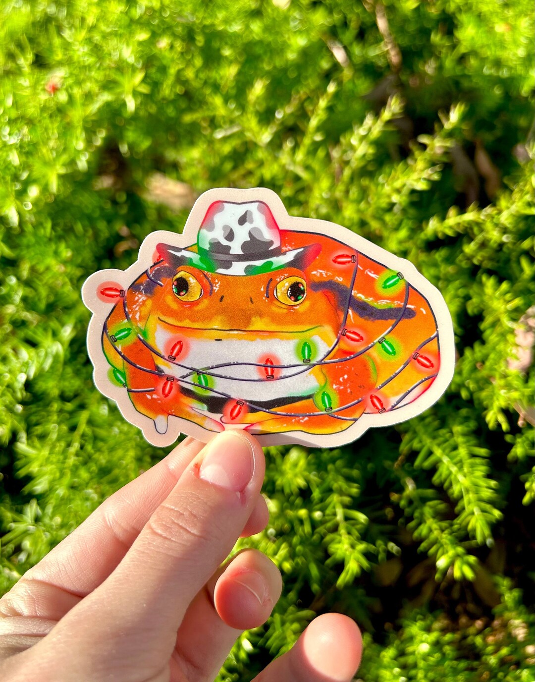 Christmas Cowboy Tomato Frog Sticker | Original Watercolor Vinyl ...