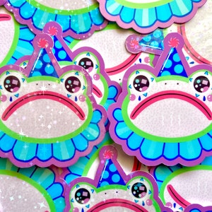 Sad Clown Frog Sticker | Original Sparkle Vinyl Sticker | Glossy ...