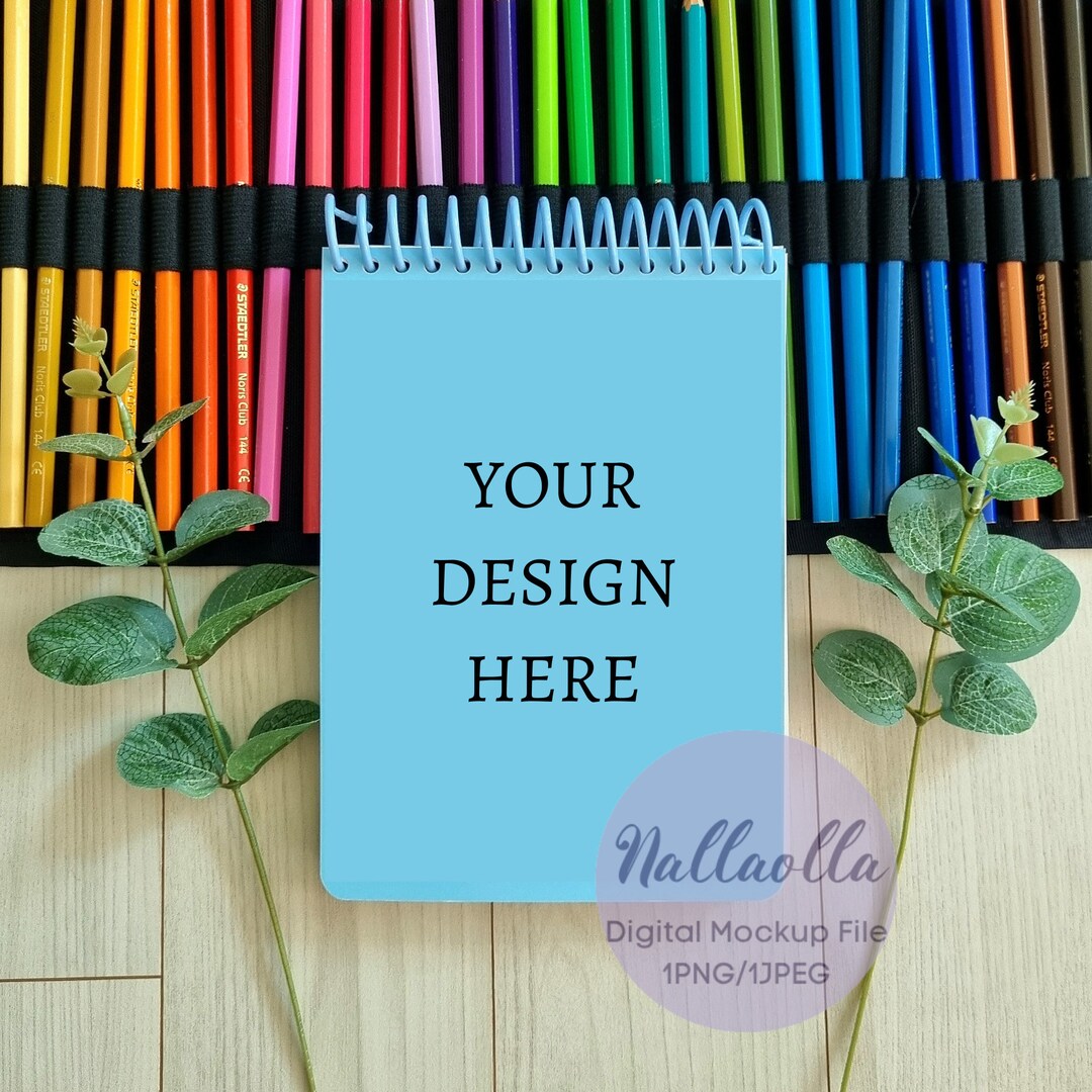 Colored Pencils Mock-up/1jpeg/1png/spiral Notebook Mockup/sky Blue ...