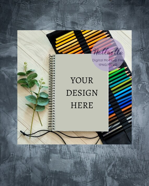 Colored Pencils Mock-up/1jpeg/1png/spiral Notebook Mockup/gray - Etsy