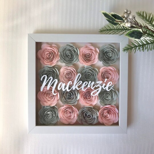 Shadow Box with Roses personalized with Name | Etsy
