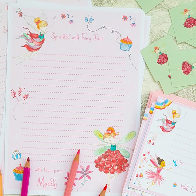 Fairy Stationery for Girls, Personalised Set of 12 X A6 Cards Envelopes ...