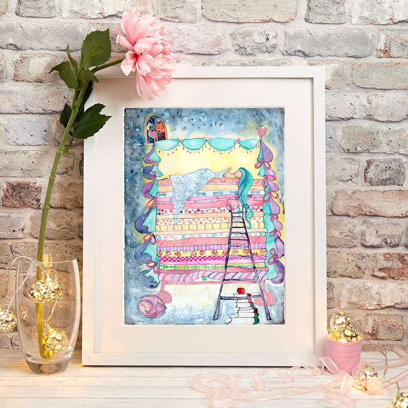 Princess and the Pea Print UNFRAMED Picture, Girl's Nursery Art, Modern ...