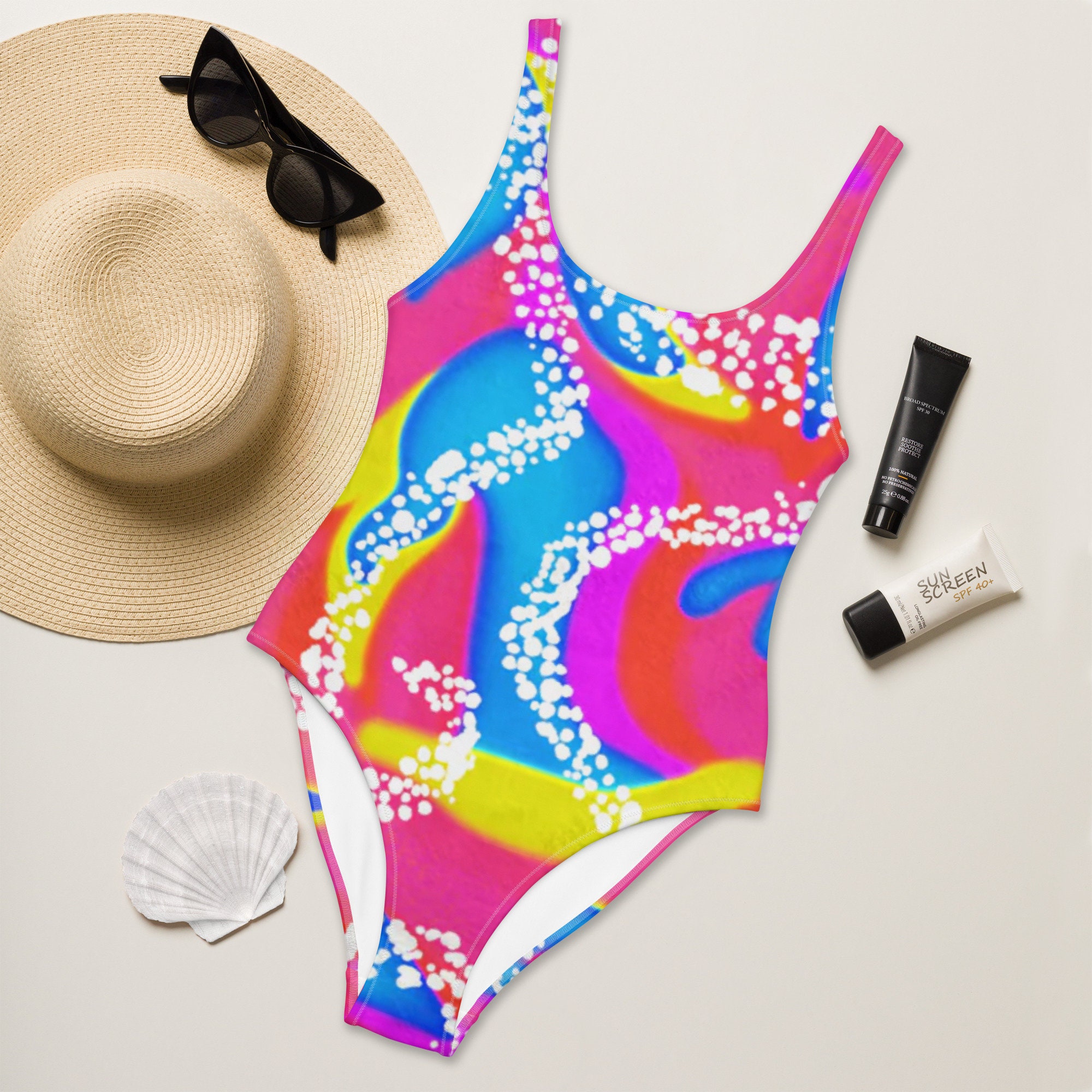 One-piece 80s Malibu Swimsuit, Neon Roller Skating Bathing Suit One ...